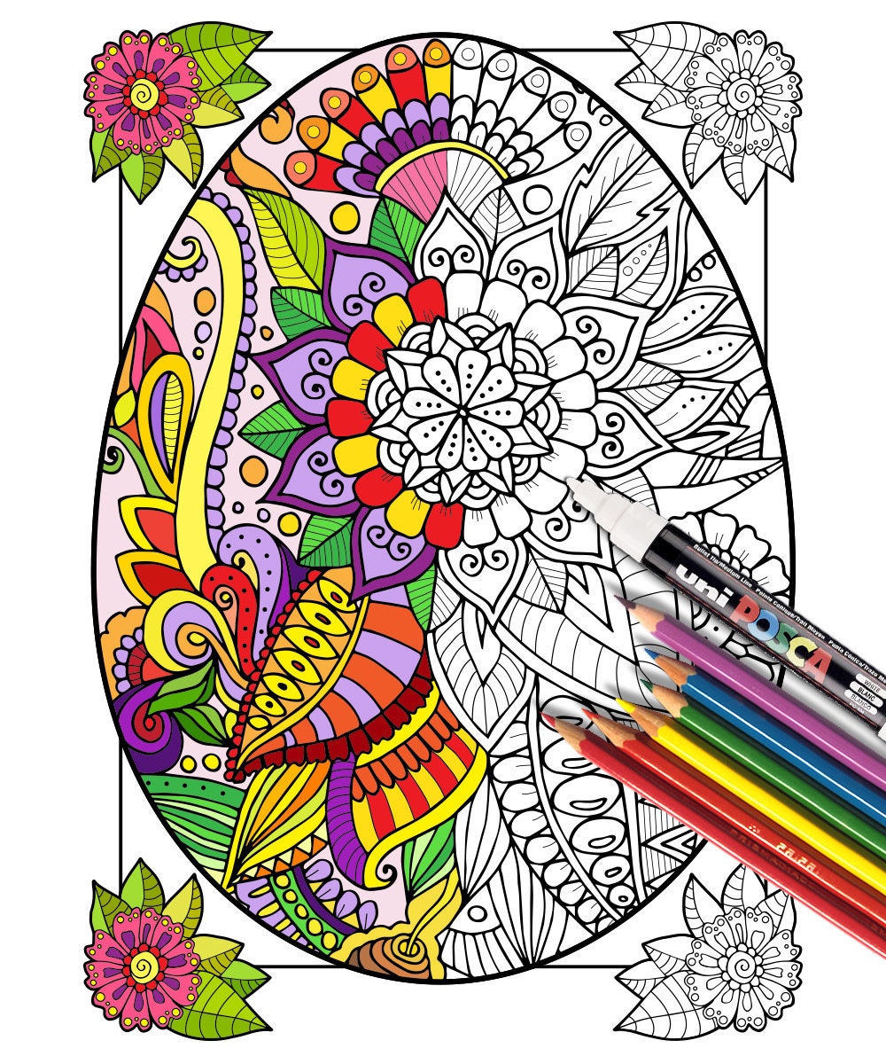 Easter Egg Coloring Page, PDF Floral Zentangle Printable Coloring Page ...