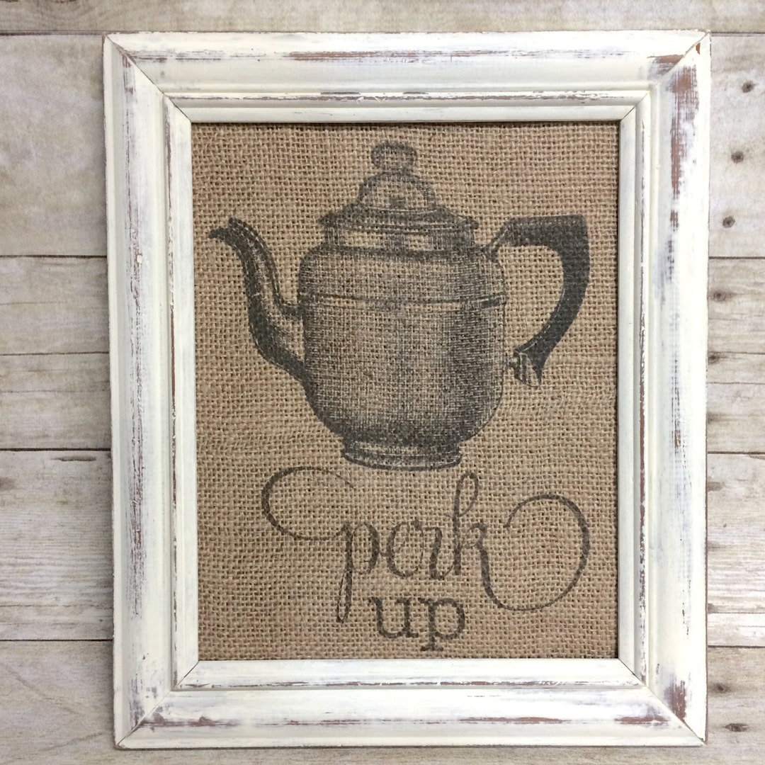 Perk up Sign Burlap Natural Cotton Fabric Kitchen Art Print Vintage ...