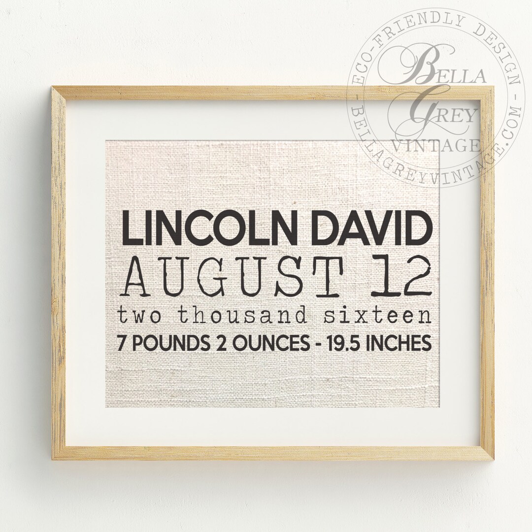 Rustic Birth Announcement Sign - Linen Burlap or Cotton Art Print ...