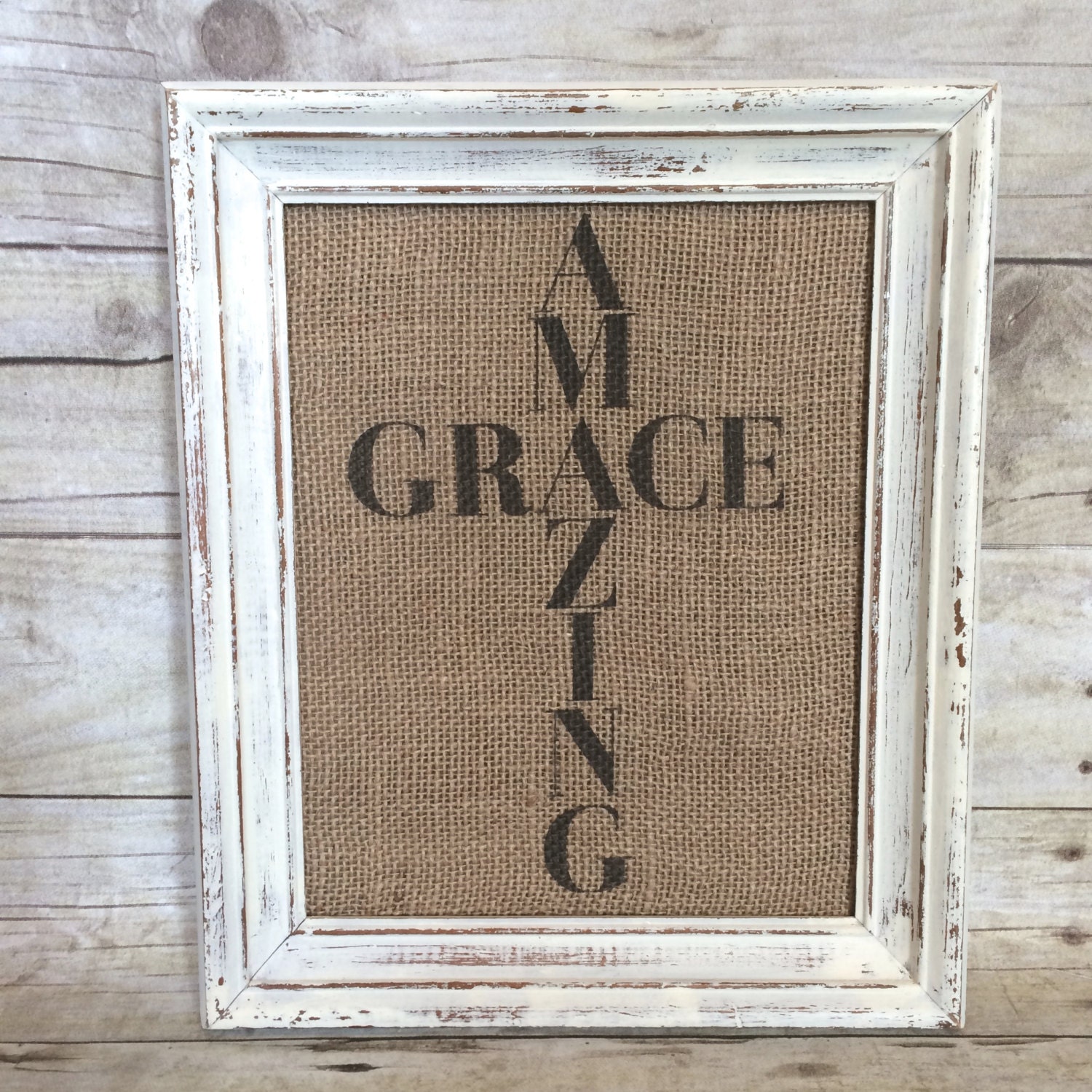 Burlap Amazing Grace Sign Art Print Cross Vintage - Etsy