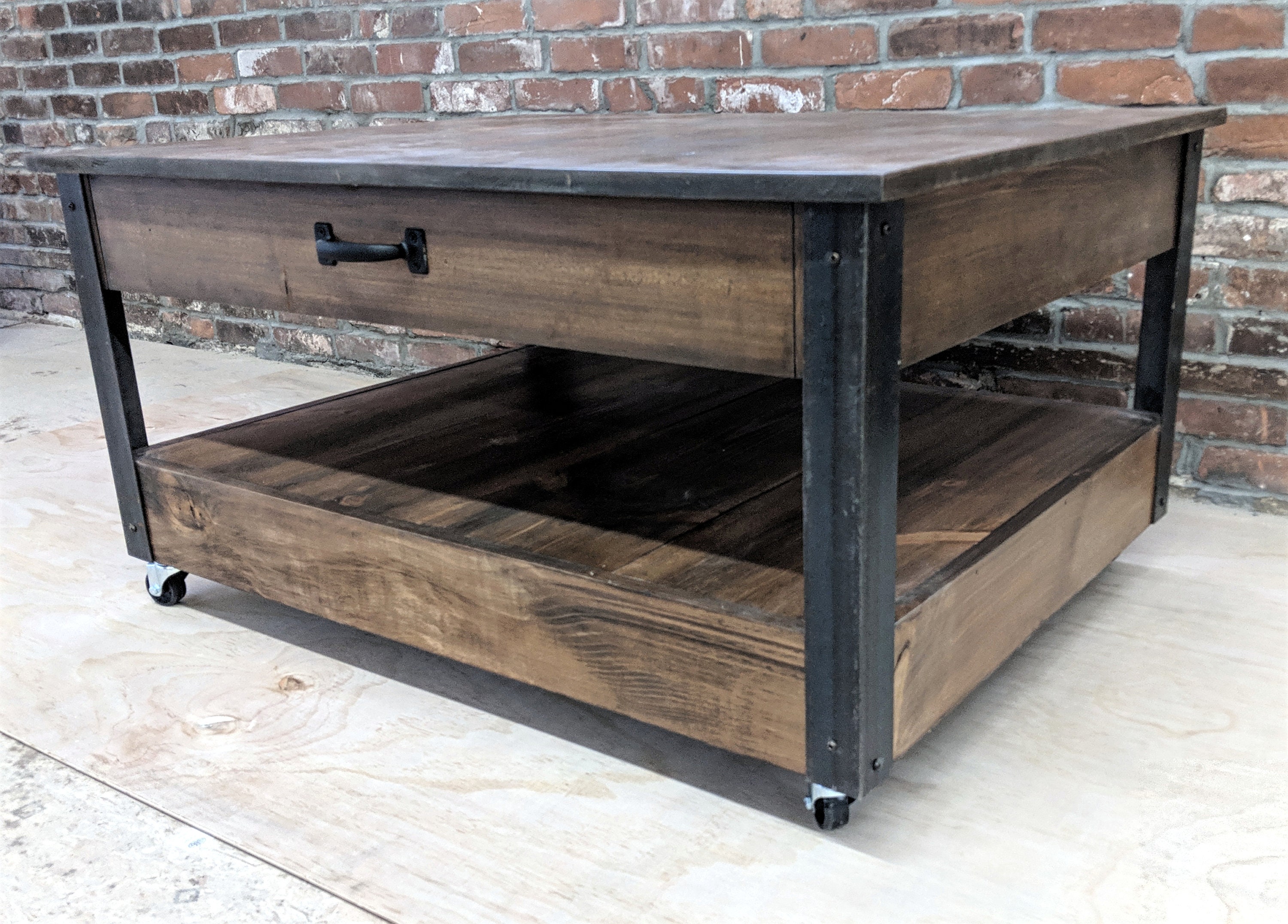 Rustic Industrial Reclaimed Wood Coffee / Cocktail Table W/ Drawer on ...