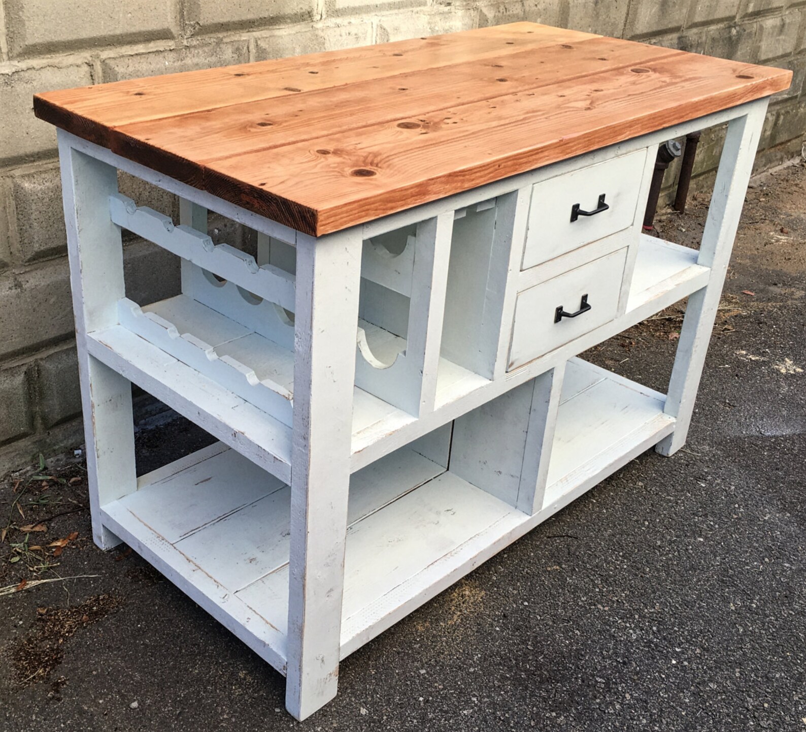 Farmhouse Kitchen Island With Solid Wood Top, Wine Rack & Storage ...