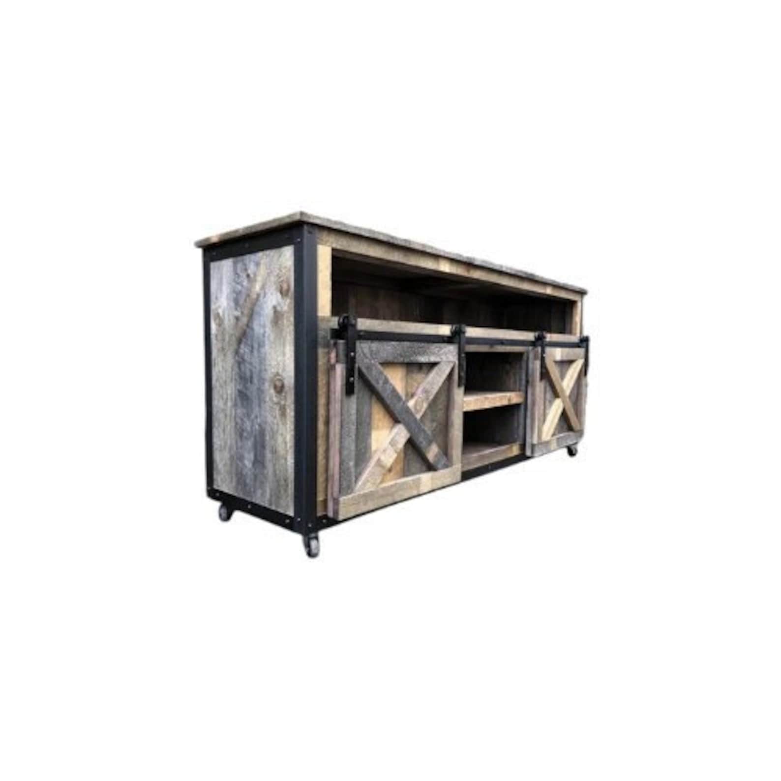 Rustic Industrial Barn Board Media Stand / TV Stand W/ Sliding - Etsy