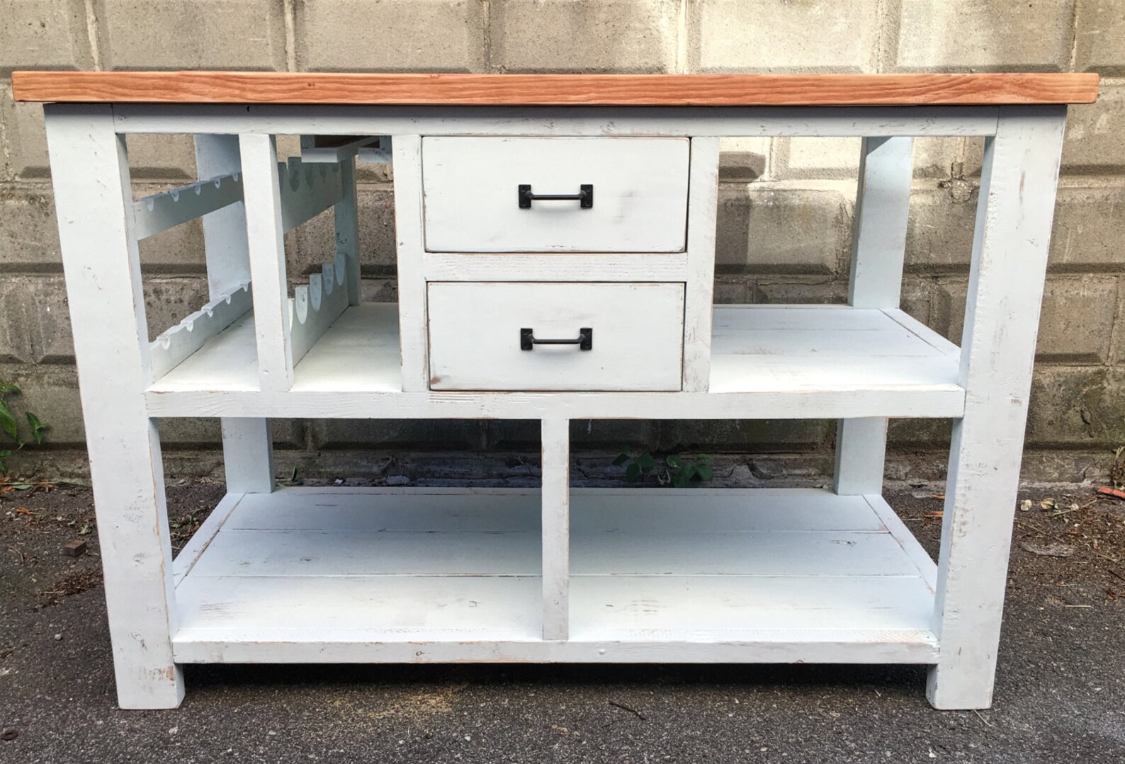 Farmhouse Kitchen Island With Solid Wood Top, Wine Rack & Storage ...