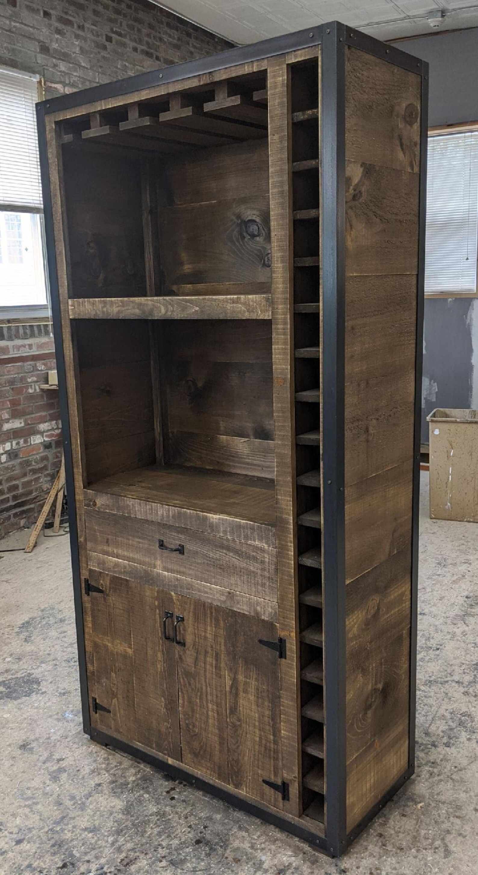 Rustic Industrial Wine Cabinet / Rack / Liquor Cabinet / - Etsy