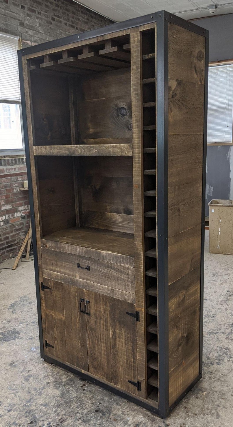 Rustic Industrial Wine Cabinet / Rack / Liquor Cabinet / - Etsy