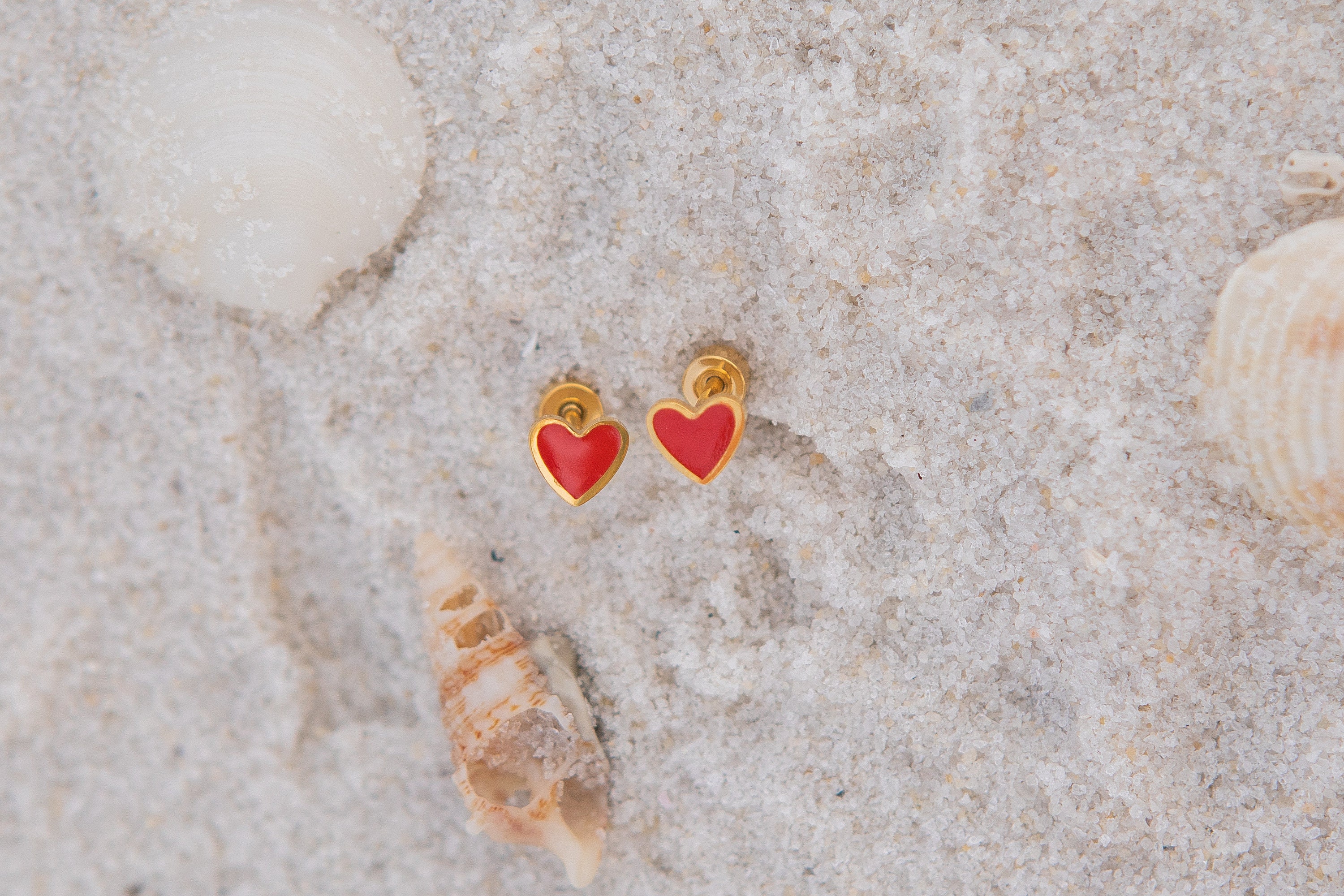 Pair of Love Hearts Flat Back Screw on Earring, Hypoallergenic, Kid and ...