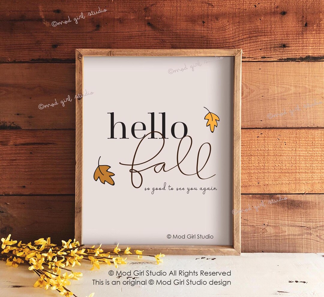 Hello Fall, Autumn Wall Art, Seasonal Print, Falling Leaves, 8x10, 8x8 ...