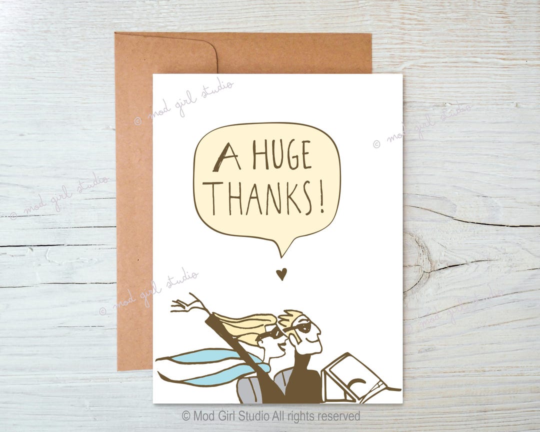 A Huge Thanks, Thank You Card, A2 Greeting Card With Envelope, Hand ...