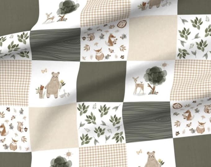 Woodland Baby Animal Cheater Quilt Fabric by the Yard Neutral Nursery ...