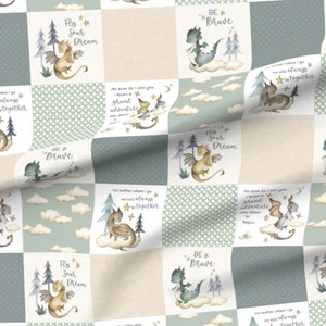 Dragons Cheater Quilt Fabric - Cute Dragon Fabric - Gender Neutral Patchwork Fabric - Sage Green ...