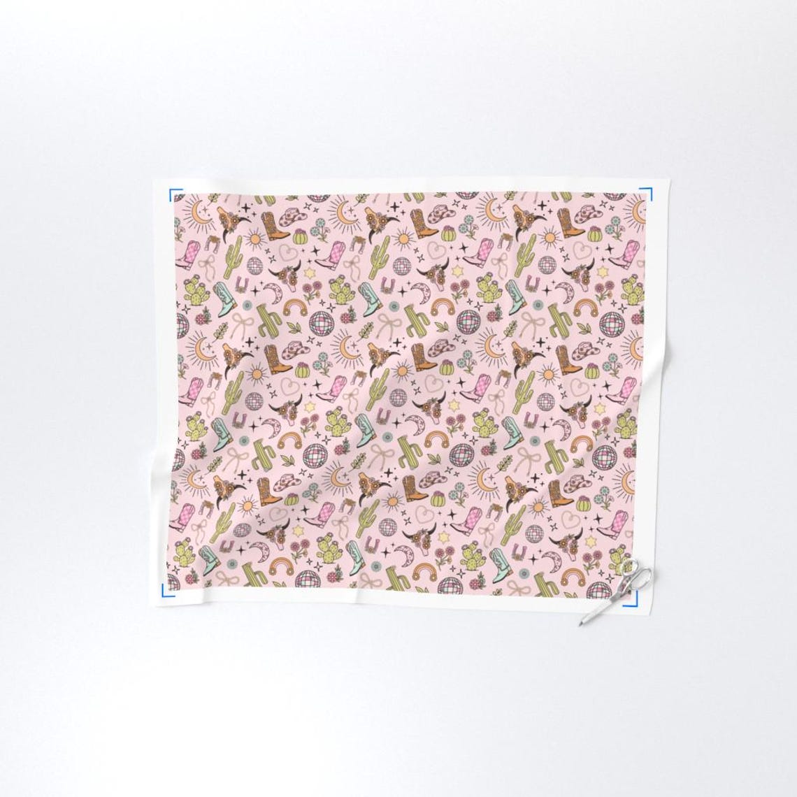 Disco Cowgirl Fabric - Pink Cowgirl Boots - Western Cheater Quilt - Fun ...