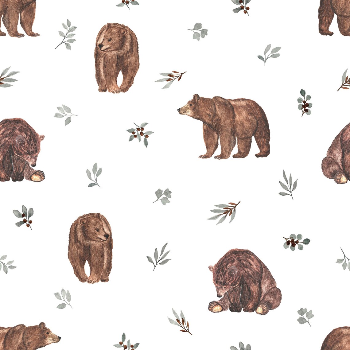 Woodland Bear Fabric - Baby Animal Fabric - Gender Neutral Fabric ...