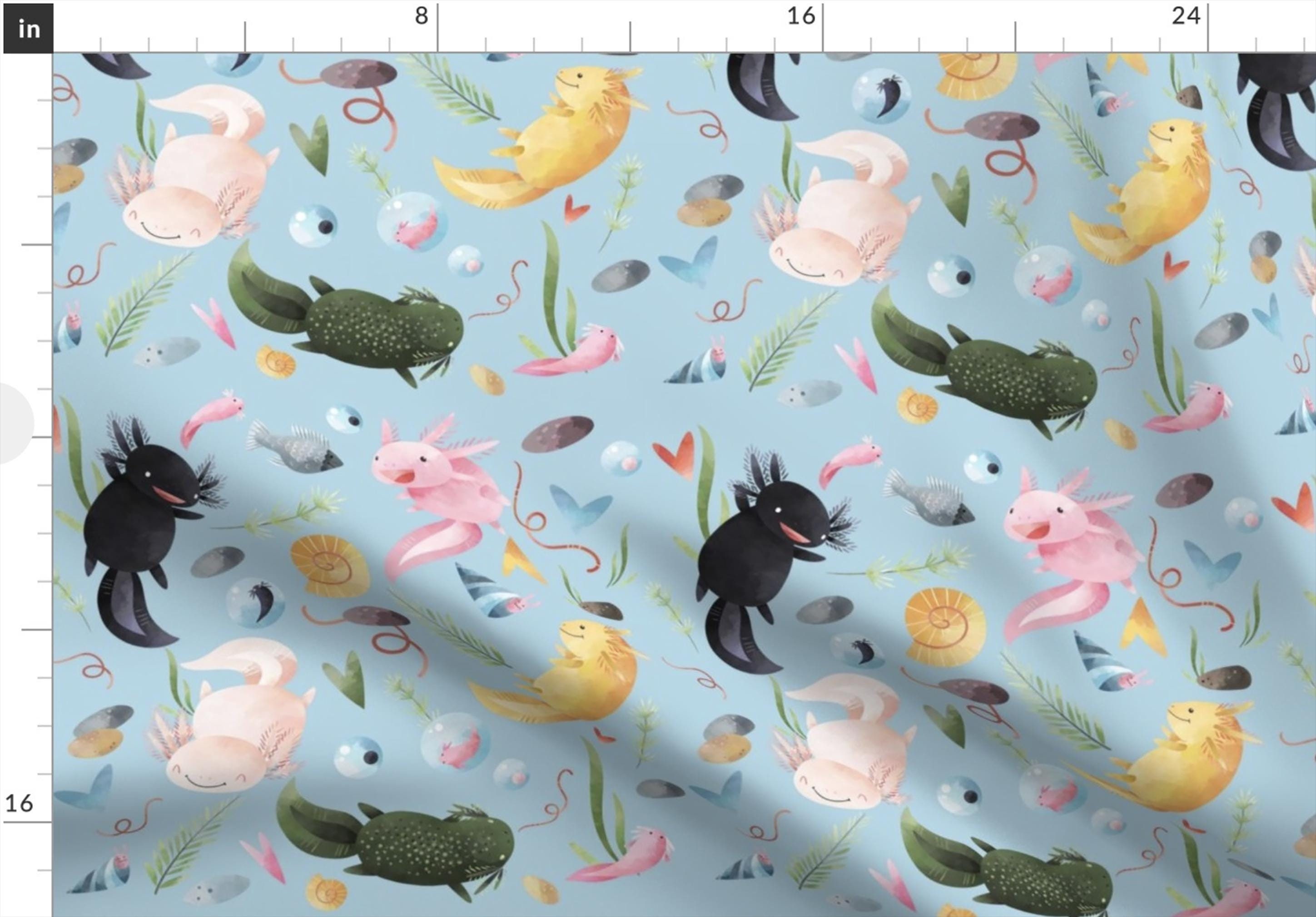 Axolotl Quilting Fabric Blue - Salamander Fabric - Mexican Wildlife Fabric - Gaming Fabric ...