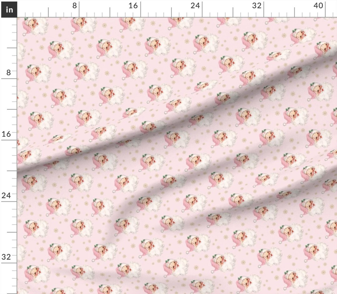 Vintage Santa Fabric - Pink Retro Santa Fabric - 1950s Retro Gold ...