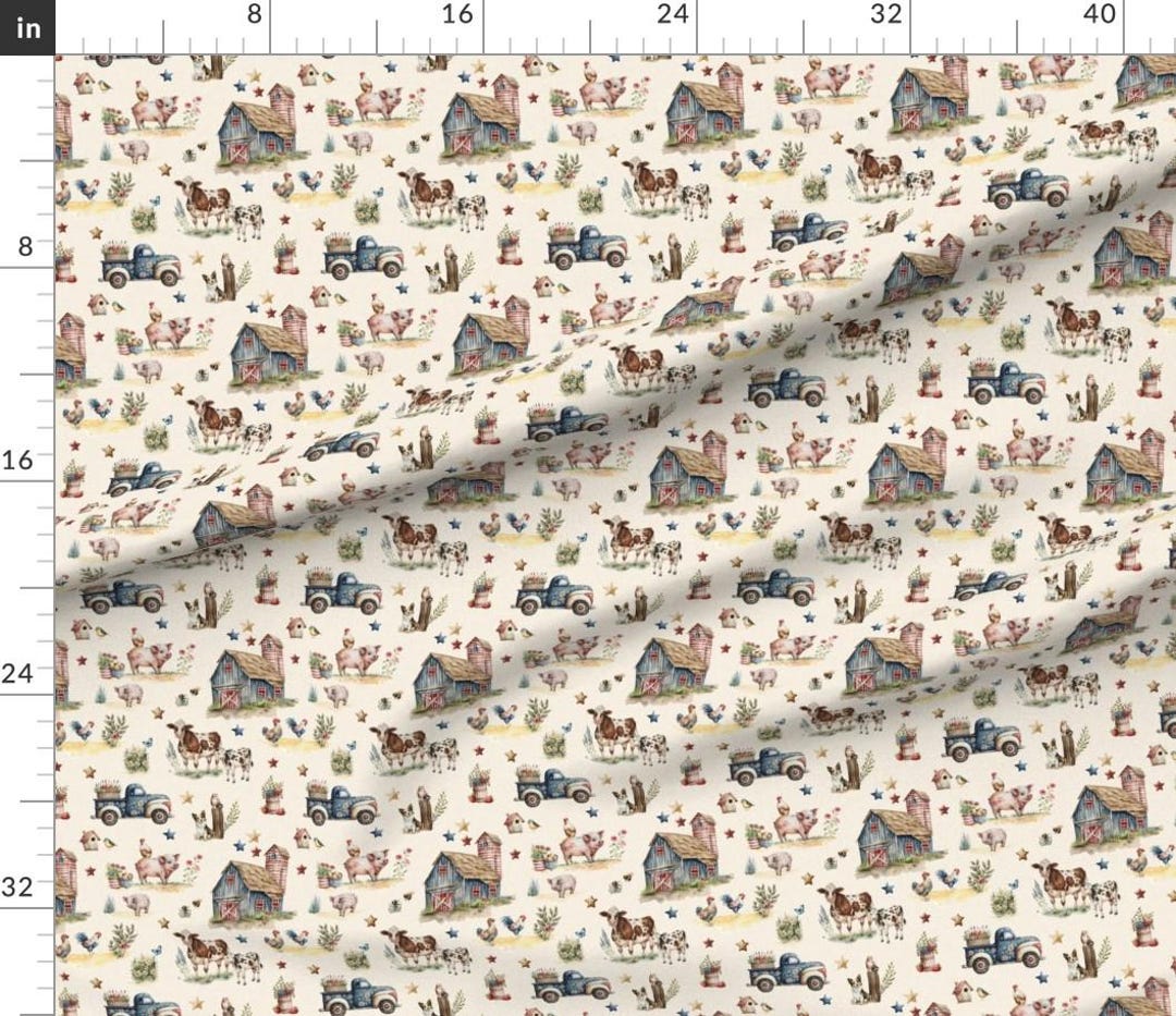 Farm Fabric - Farmhouse Fabric - Patriotic Fabric by the Yard - Farm ...