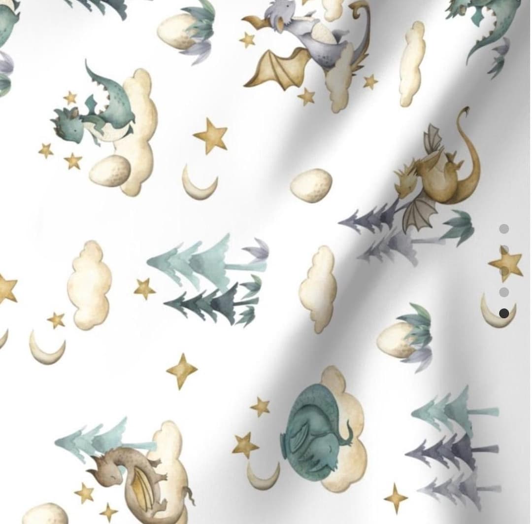 Baby Dragon Fabric Little Baby Dragons Whimsical Fun Cute Happy ...