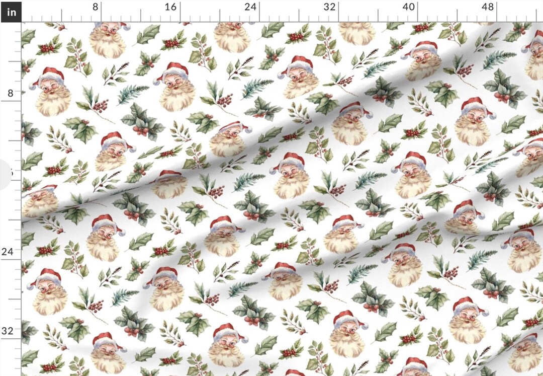 Vintage Santa Fabric - Retro Santa Fabric - 1950s Retro Christmas ...
