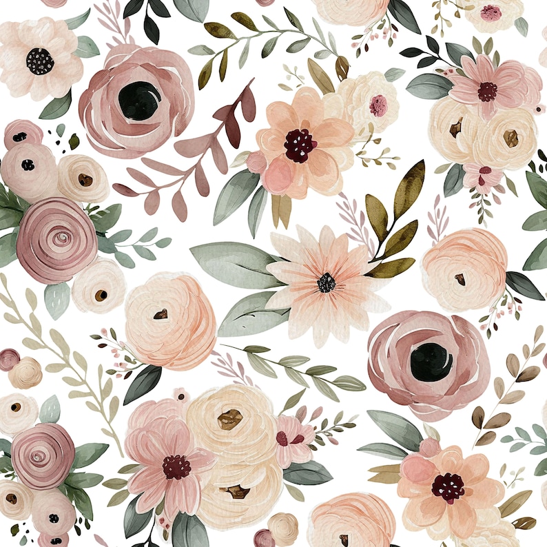 Wildflower Fabric - Watercolor Wildflowers Floral Fabric - Botanical ...