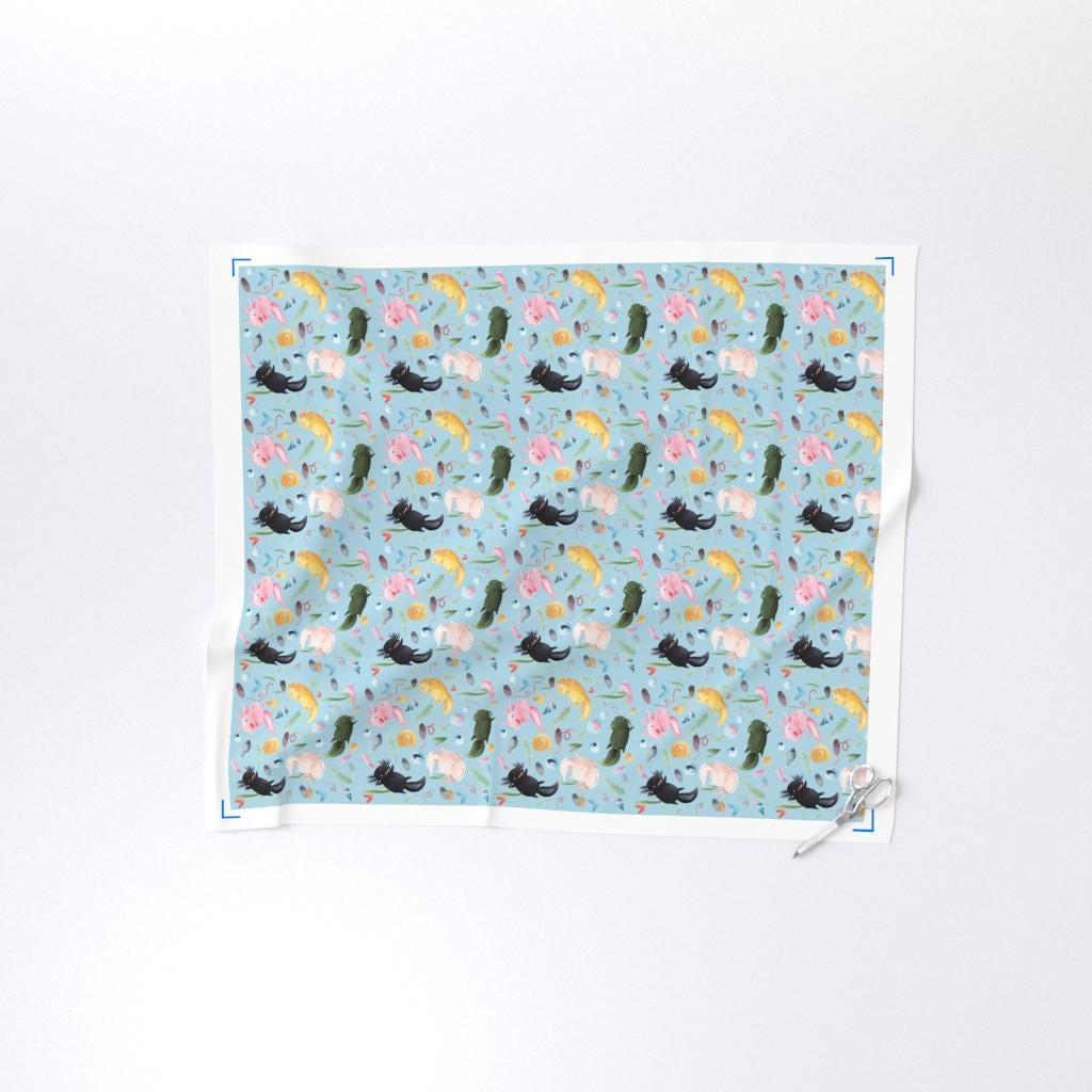 Axolotl Fabric - Blue Quilting Cotton - Salamander Fabric - Mexican ...