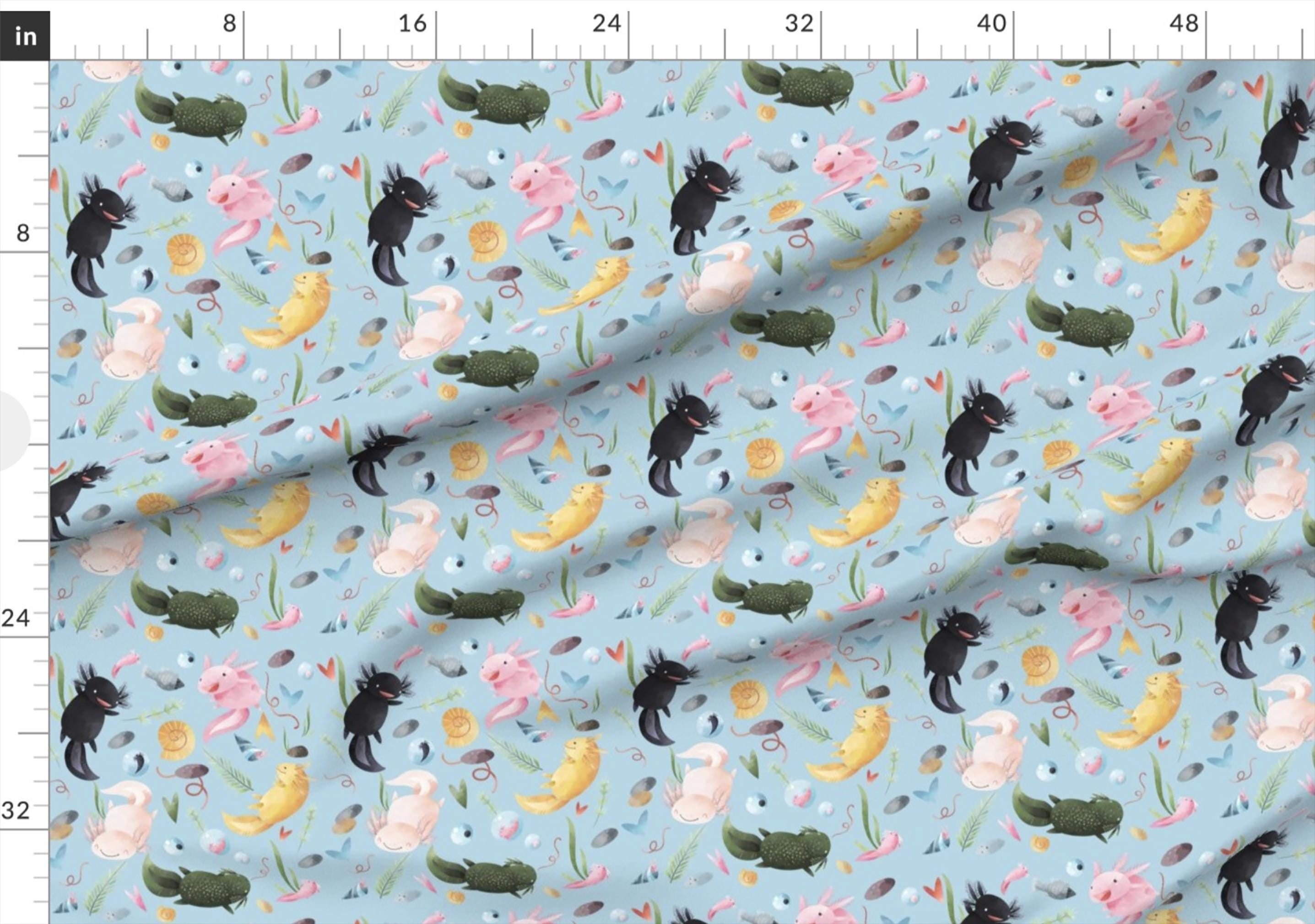 Axolotl Quilting Fabric Blue - Salamander Fabric - Mexican Wildlife Fabric - Gaming Fabric ...