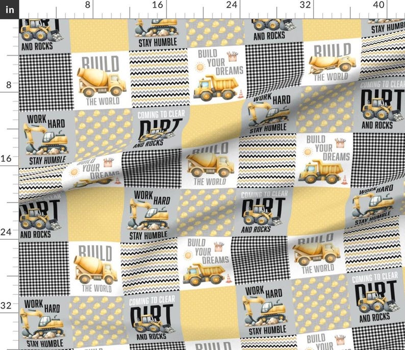 Construction Fabric - Truck Cheater Quilt Fabric - Nursery Patchwork ...