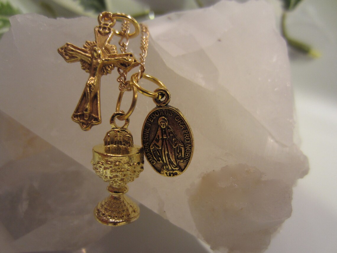 Golden Chalice Holy Eucharist Pendant Necklace Catholic | Etsy