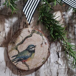 Woodland Bird Wood Slice Ornament Decoupaged Wood Circle - Etsy