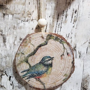 Woodland Bird Wood Slice Ornament Decoupaged Wood Circle - Etsy