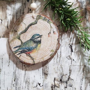 Woodland Bird Wood Slice Ornament Decoupaged Wood Circle - Etsy