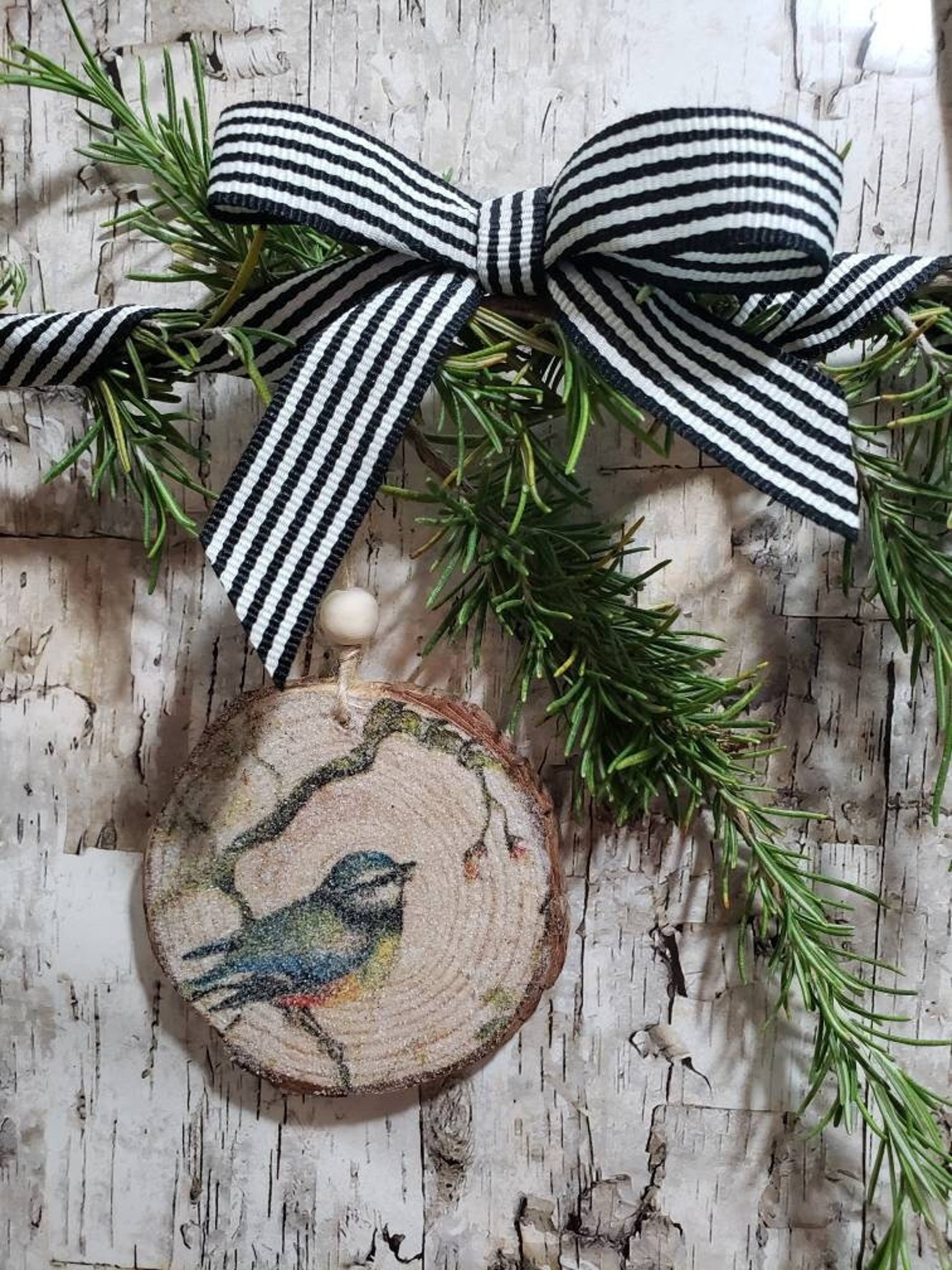 Woodland Bird Wood Slice Ornament Decoupaged Wood Circle - Etsy