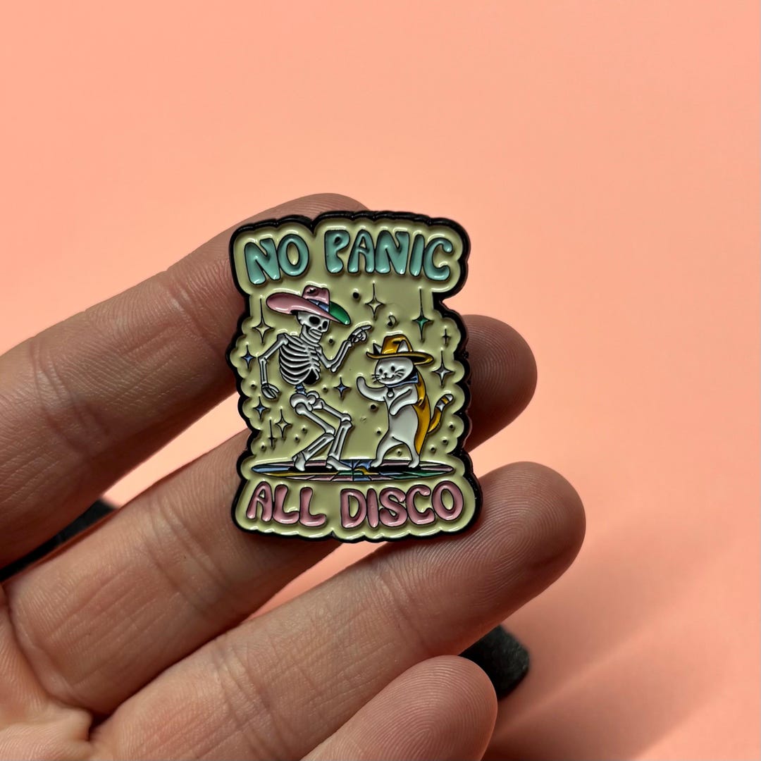 No Panic All Disco Enamel Pin Colorful Dancing Skeleton & Cat Pin Cute ...