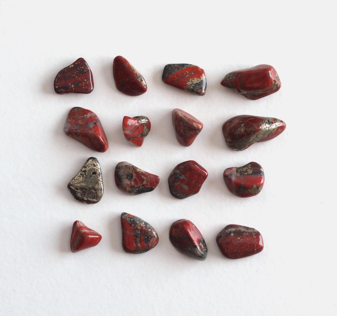 Natural Red Jasper Polished Gemstone, Tumbled Pyritized Jasper Stone ...