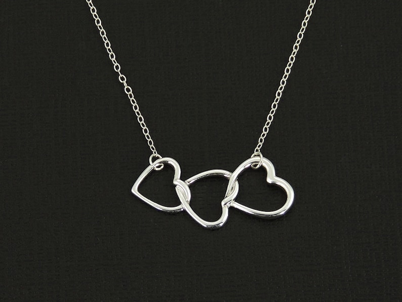 Three Heart Necklace. Sterling Silver Heart Pendant. Triple Heart Charm ...