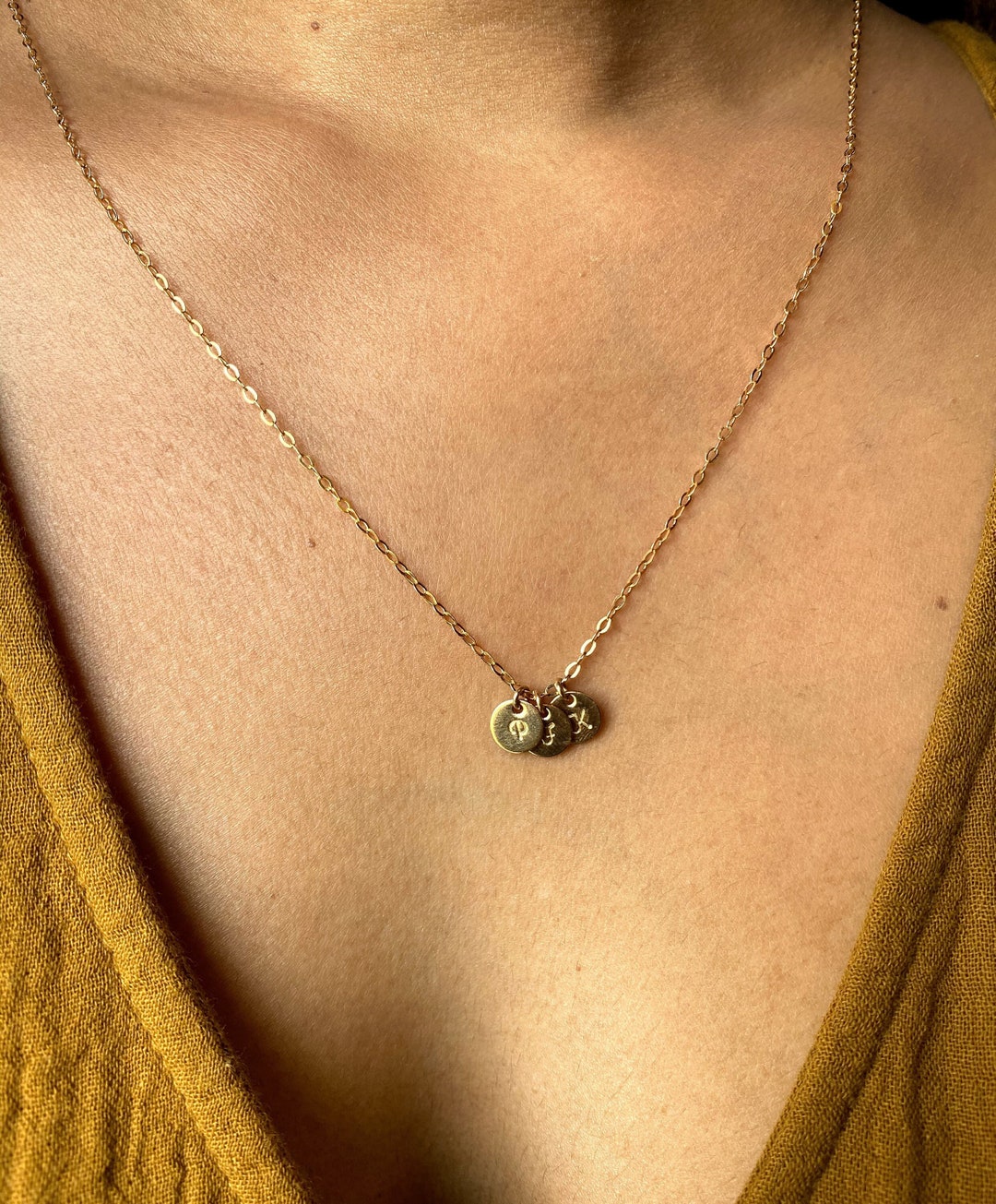 Initial Necklace. Gold, Silver or Rose Gold. Disc Initials Necklace ...