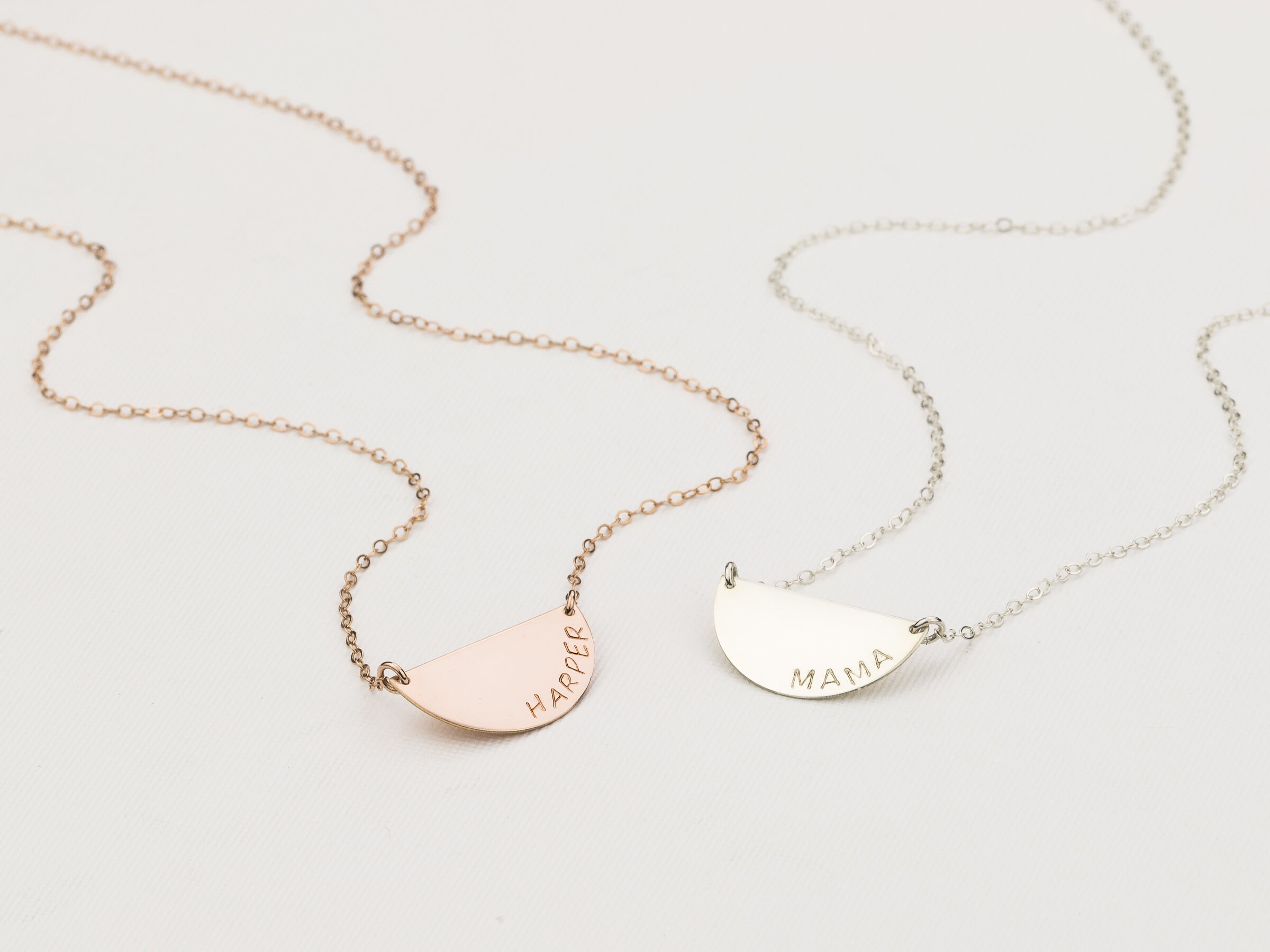 Half Circle Necklace. Personalized Half Moon Necklace. Gift for Mom ...