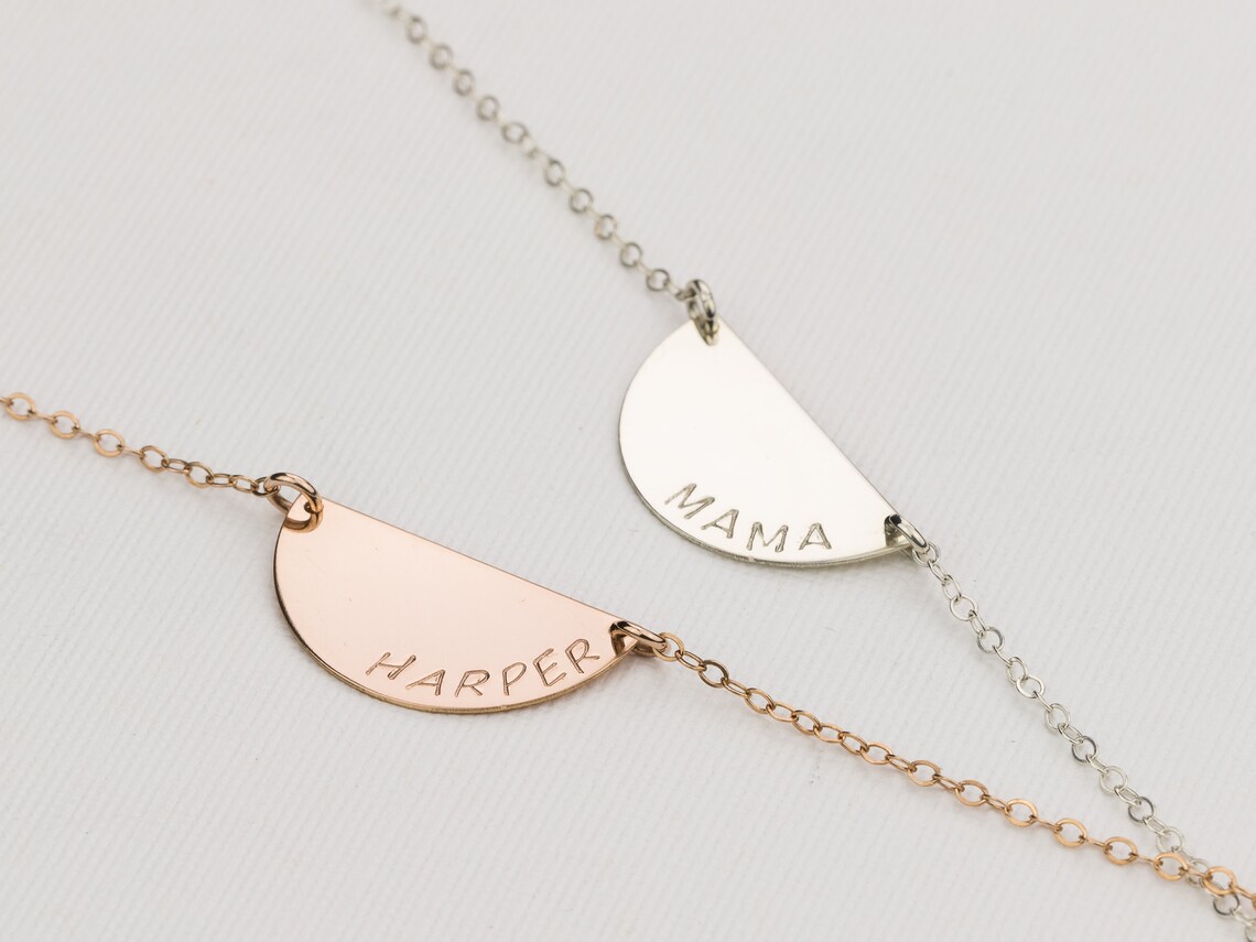 Half Circle Necklace. Personalized Half Moon Necklace. Gift for Mom ...