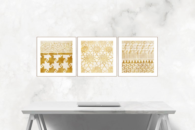 Gold Alhambra Palace Patterns Set of 3 Square Metallic Prints ...