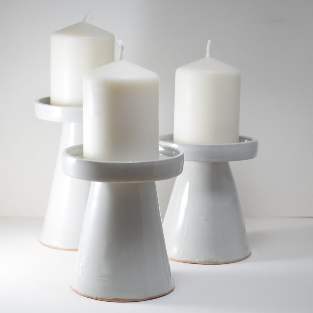 White Ceramic Candle Stand - Etsy