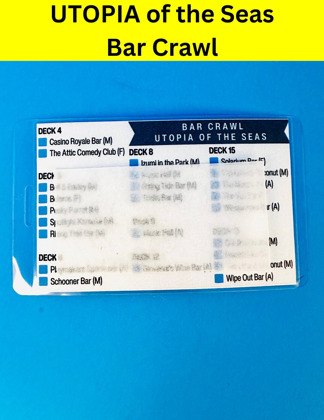 Utopia of the Seas Bar Crawl, LAMINATED Card, Utopia Bar Crawl, RCCL Deck Locator, Royal ...