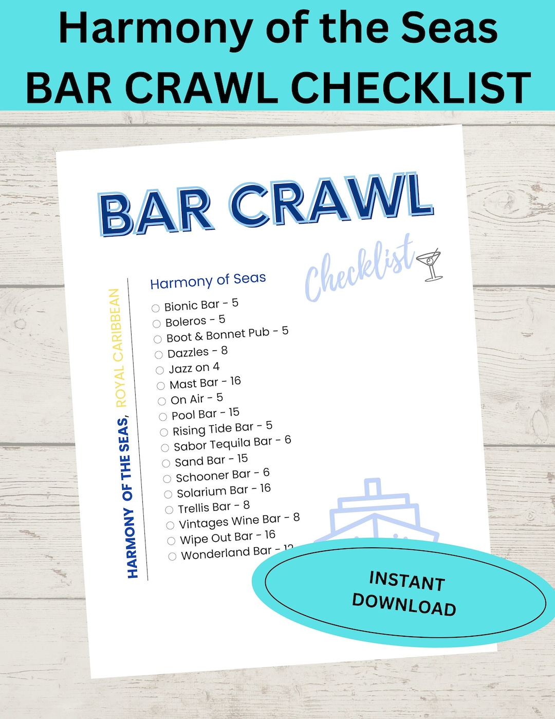 Harmony of the Seas Bar Crawl Checklist: Royal Caribbean Cruise ...