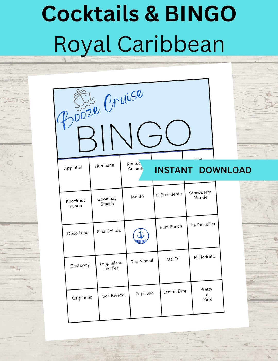 Cocktails Booze Cruise Bingo Bar Crawl Bingo Booze Cruise - Etsy