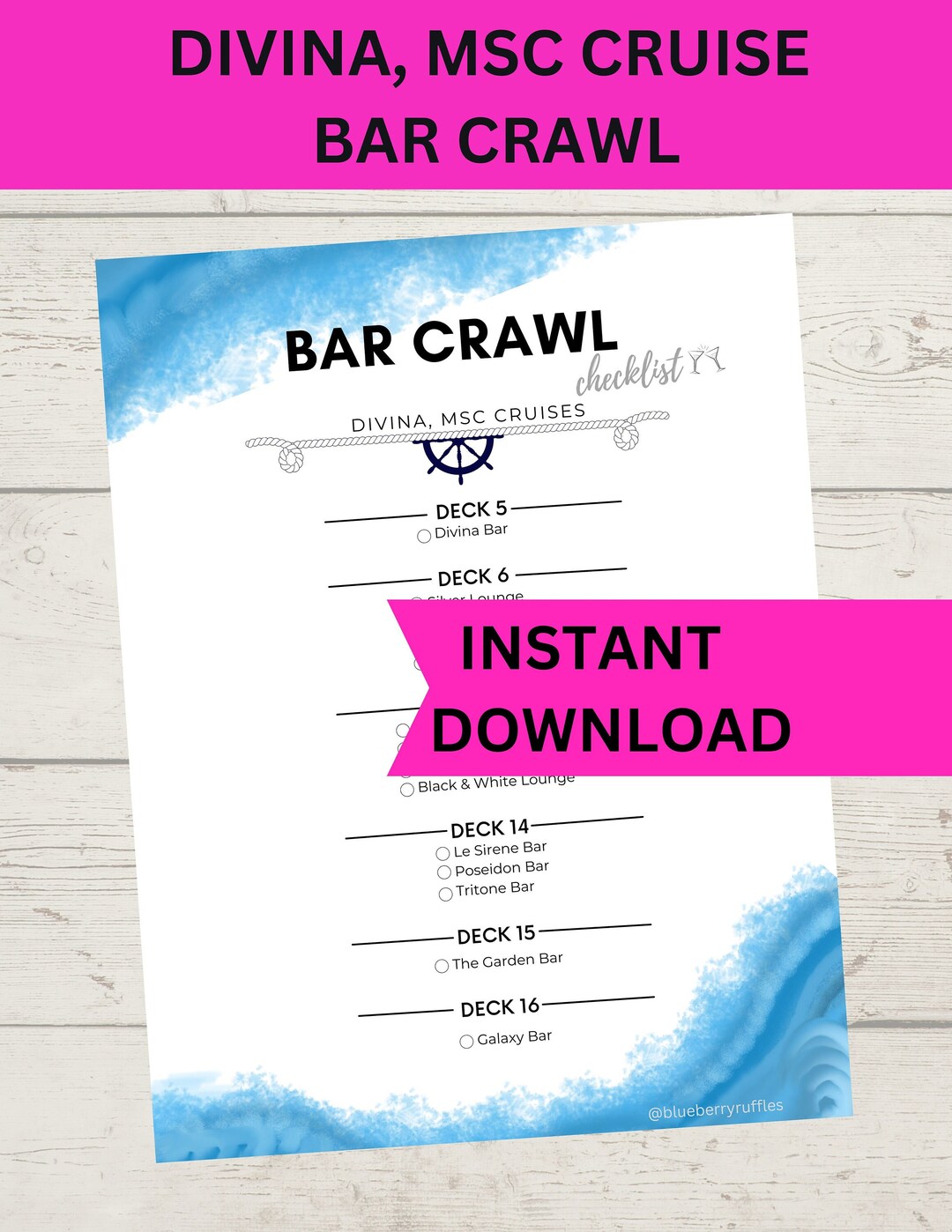 Divina MSC Cruise Bar Crawl Checklist, Booze Cruise Checklist, Game Bar ...