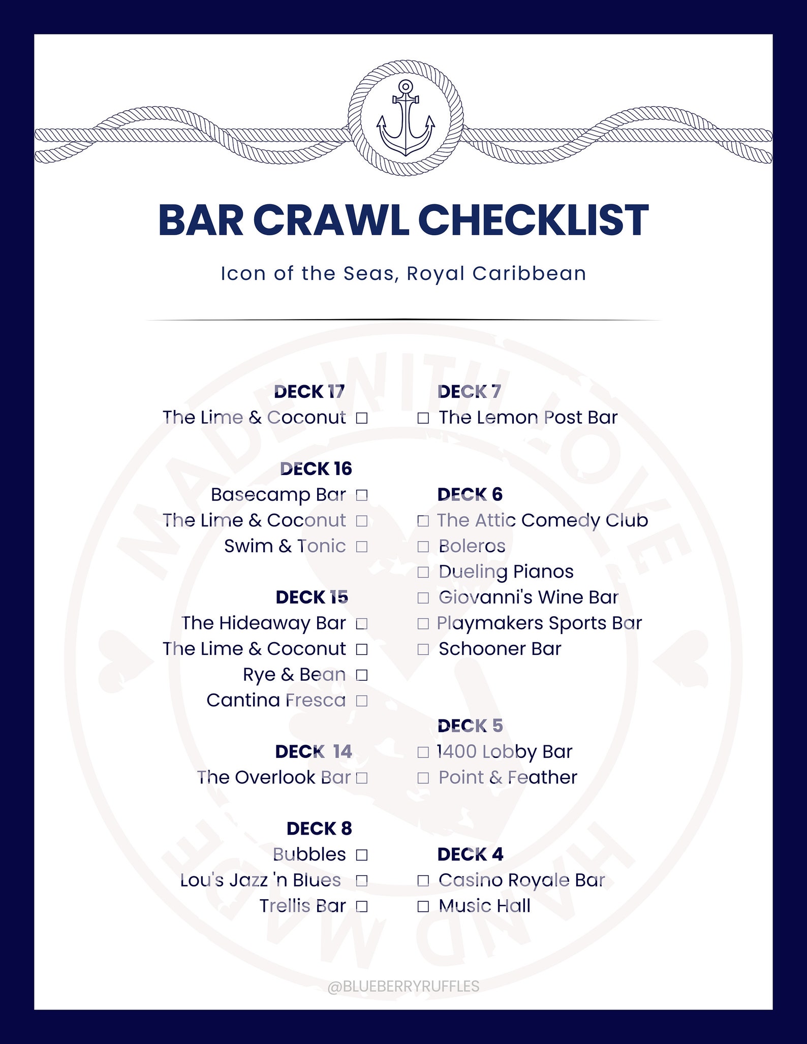 Icon of the Seas Bar Crawl Checklist Booze Cruise Checklist - Etsy