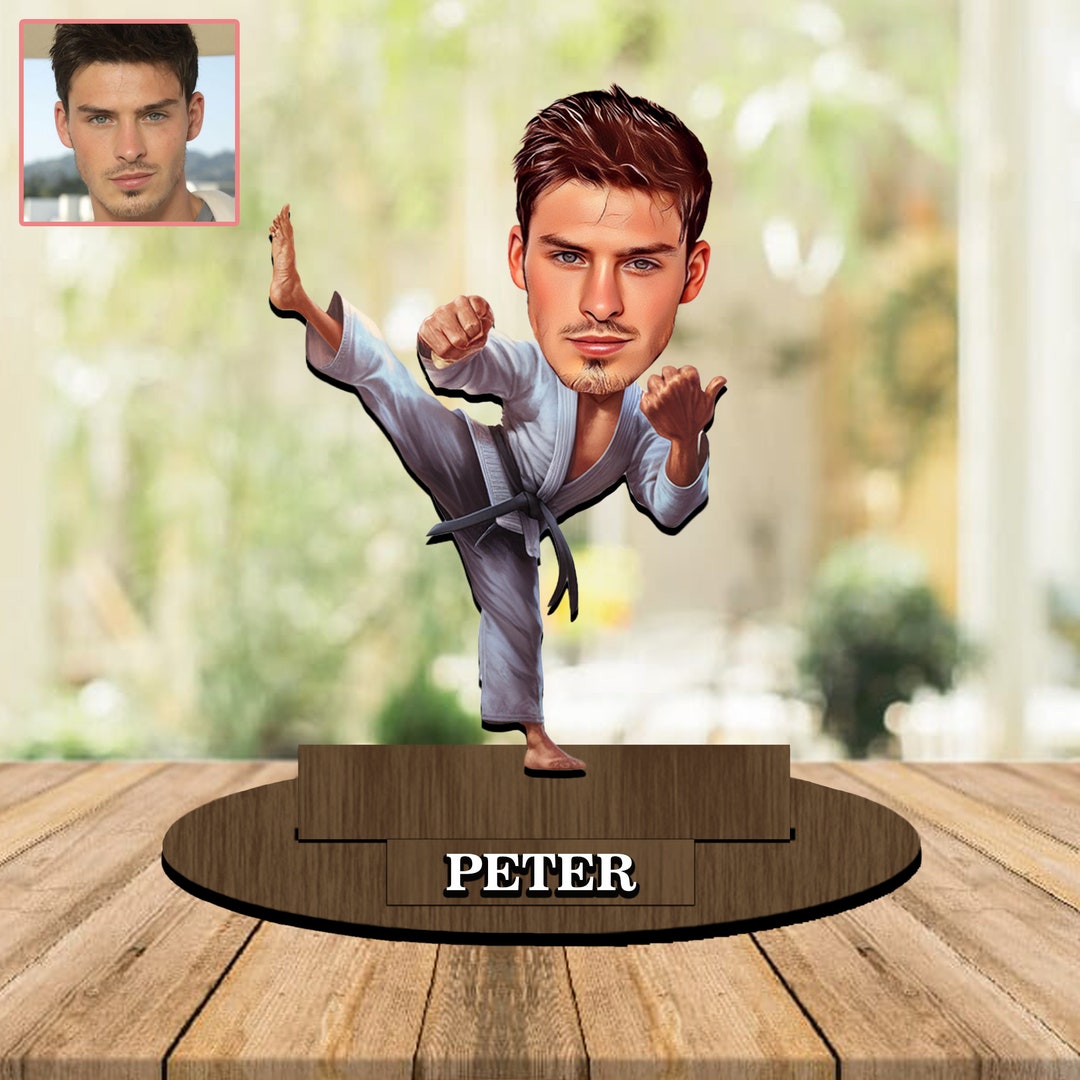 Custom 3D Wooden Cartooned Karate Figurine Trinket , Cartoon Portrait ...