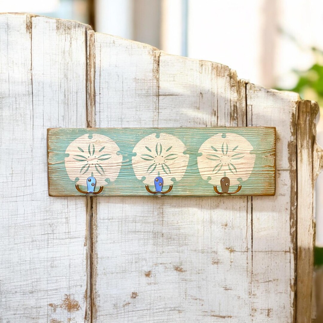 Beach House Hook Rack, Sand Dollar Wood Sign, Coastal Sign Key Holder ...
