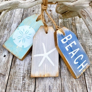 Beach Wood Sign Beach House Decor Distressed Beach Tag Set - Etsy