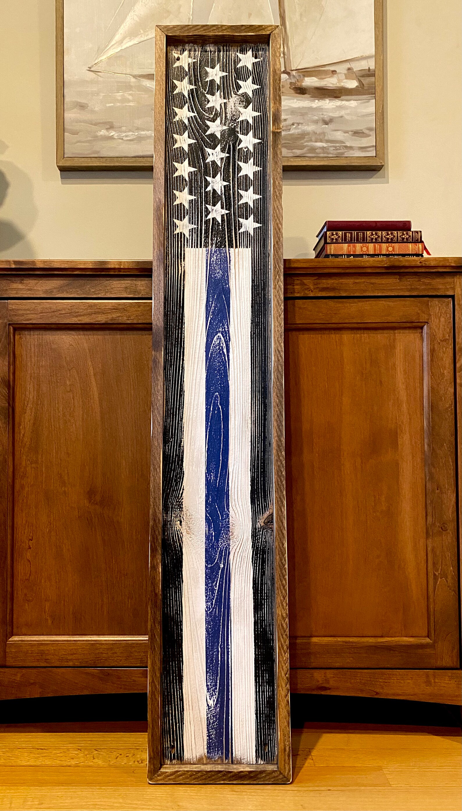 Wood Thin Blue Line Flag Police Flag Sign Rustic American - Etsy