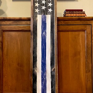 Wood Thin Blue Line Flag, Police Flag Sign, Rustic American Flag, USA ...