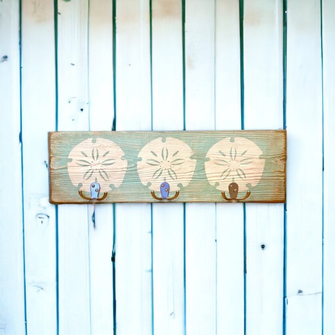 Beach House Hook Rack, Sand Dollar Wood Sign, Coastal Sign Key Holder ...